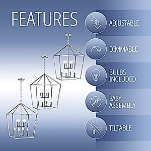 JONATHAN Y JYL7438C Pagoda Lantern Dimmable Adjustable Metal LED Pendant Classic Traditional Dining Room Living Room Kitchen Foyer Bedroom Hallway, 20 in, Chrome