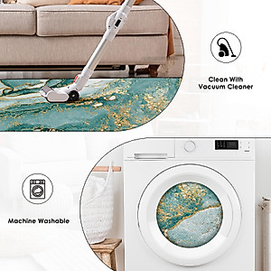 Bribay Area Rug, Washable and Non-Slip 3'x5' Navy Blue Ocean Green Gold Marble Sea Living Room Rug, Indoor Entryway Door Mat, Floor Mat Carpet for Bedroom, Kitchen Laundry, Bathroom