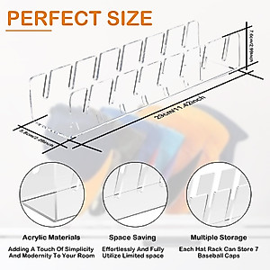 2024 New 2Pcs Hat Stand Hat Organizer for 14 Baseball Caps Hat Racks Acrylic Cap Holder Display for Bedroom，Office，Closet, Dresser (Transparent)