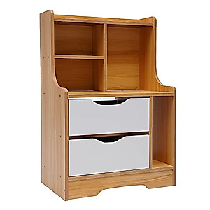 Nightstand Modern Side Table 2 Drawers Wood End Table with Storage Shelf for Bedroom,Living Room,Office,Hotel