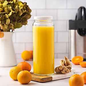 All About Juicing Glass Bottles Set - 32 oz Jars, 4 Pack Wide Mouth with Lids for Juice, Smoothies, Water, Milks, Beverage Storage - Large Jug, Clear, Durable, Reusable, Dishwasher Safe, Leak Proof