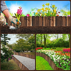 Wood Garden Edging Border Fence with White Gloves Wooden Fence Landscape Wood Border Edging for Garden Yard Pathway Outdoor Patio Decoration 8 x 47 Inches