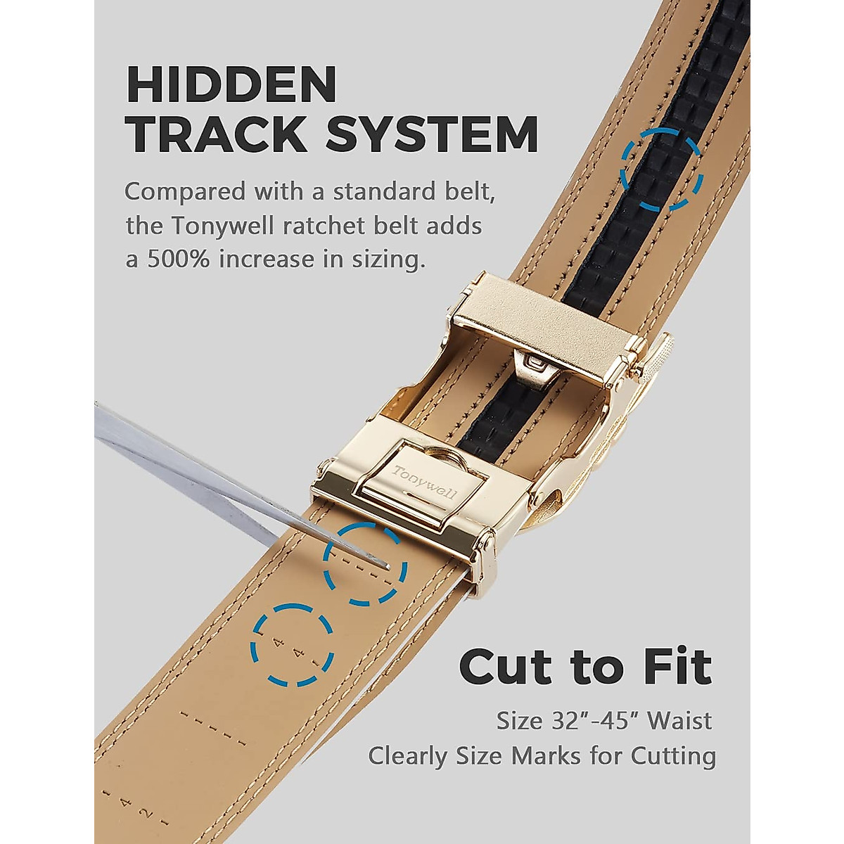 Tonywell Men's Leather Designer Belt with Fashion Comfort Click Buckle Exact Fit