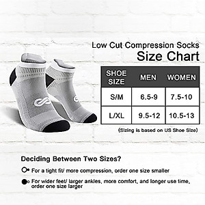 Low Cut Compression Socks for Men and Women (6 Pairs), No Show Ankle Running Socks with Arch Support for Plantar Fasciitis, Cyling, Athletic, Flight, Travel, Nurses. Gray L/XL