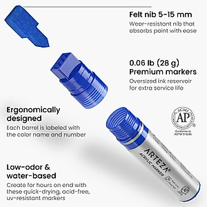 Arteza Acrylic Paint Markers, 7 Acrylic Paint Pens in Classic Colors, 3-in-1 Multi-Line Nibs, 5–15 mm Line, UV-Resistant, Art & Craft Supplies, Use on Canvases for Painting, Glass, Plastic, Rock