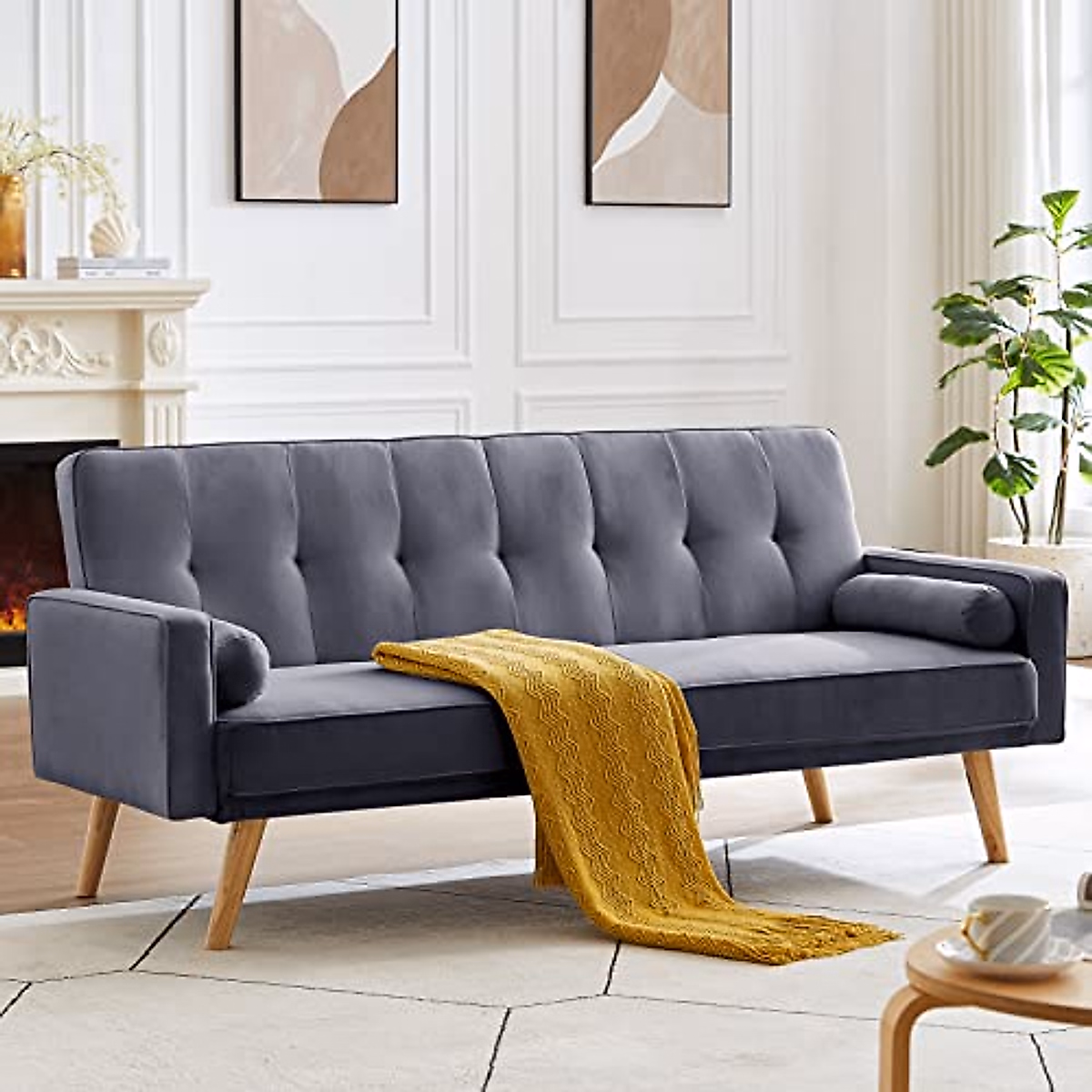 Modern Futon Sofabed Soft Upholstery Loveseat Convertible Sleeper Couch Bed for Apartment Office Small Space Living Room Furniture Sets,Sofa & Couch