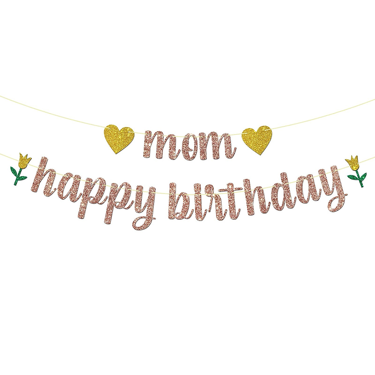 Rose Gold Glitter Mom Happy Birthday Banner - Mother's Birthday Party Decorations - Women's Birthday Party Supplies