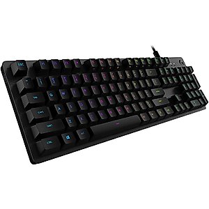 Logitech G512 Lightsync RGB Mechanical Gaming Keyboard, Carbon English Layout GX Blue Switch, Brushed Aluminum Case, USB Pass Through, 920-008936 (Renewed)