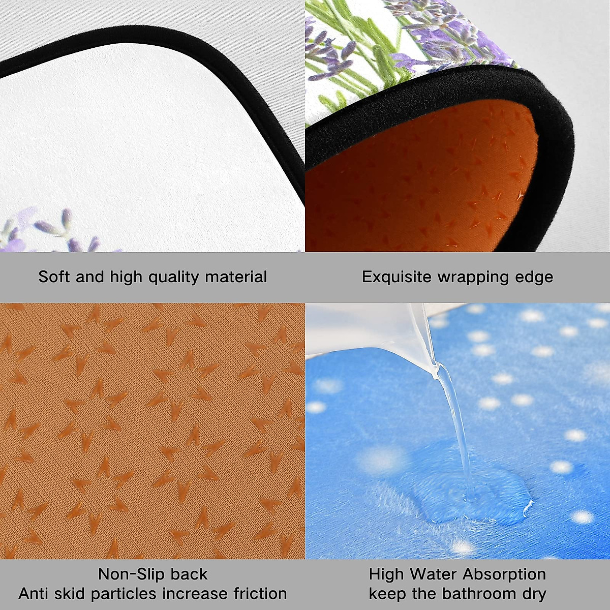 ALAZA Lavender Flower Watercolor 2 Piece Kitchen Rug Floor Mat Set Runner Rugs Non-Slip for Kitchen Laundry Office 20" x 28" + 20" x 48"