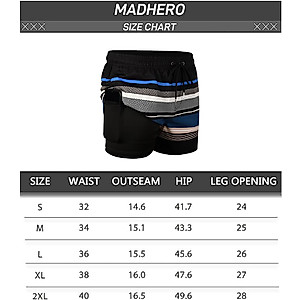 MADHERO Mens Swim Trunks with Compression Liner 2 in 1 Quick Dry Swimming Shorts Swimwear Striped Size M