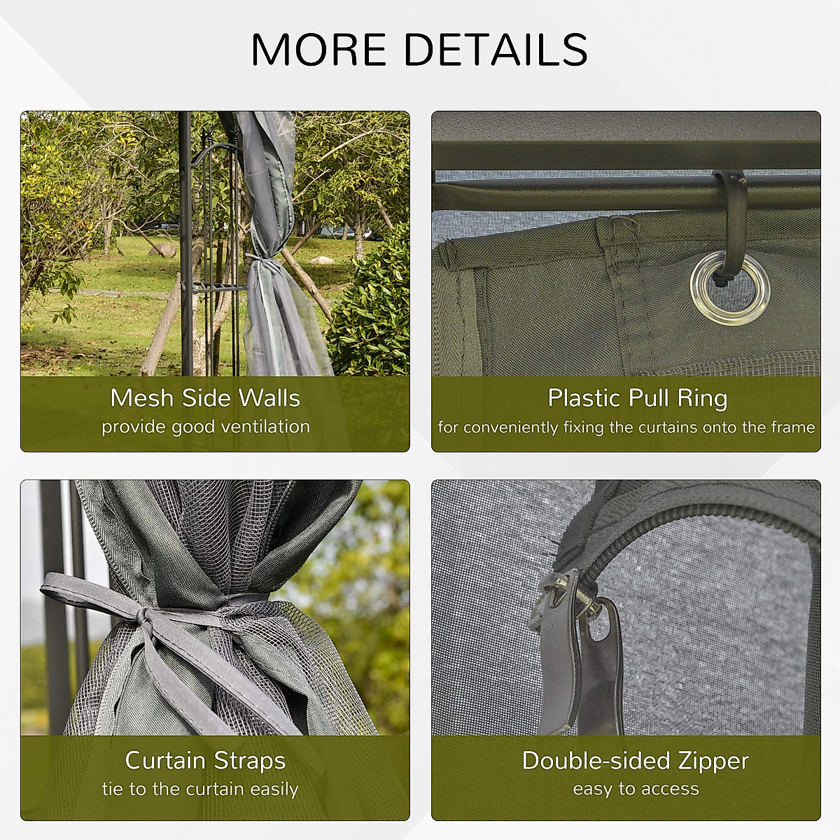 Outsunny 10' x 10' Patio Gazebo with Corner Frame Shelves, Double Roof Outdoor Gazebo Canopy Shelter with Netting for Patio, Wedding, Catering & Events, Gray