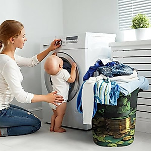 Laundry Hamper Green Hat And Gold Coins Freestanding Laundry Basket Thickened Waterproof Collapsible Clothes Hamper Storage for Clothes Toys Dorm And Family