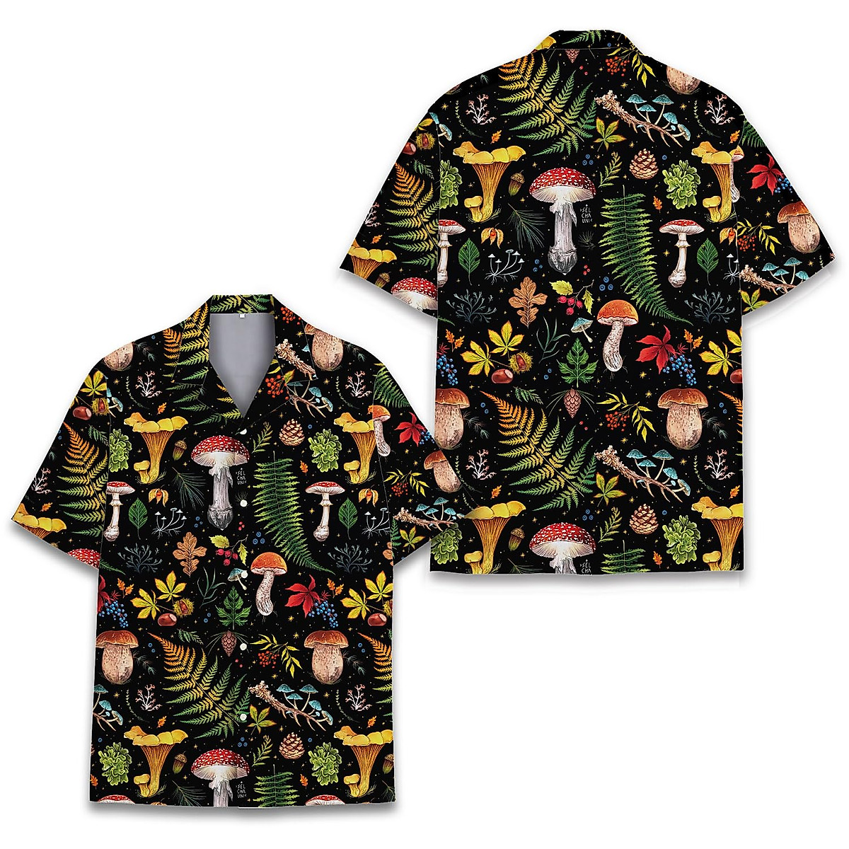 Family Gifts Kingdom Mushroom Hawaiian Shirts for Men - Tropical Mushroom Hawaiian Summer Beach Button Down Short Sleeve, XX-Large