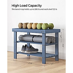 SONGMICS Shoe Rack Bench, 3-Tier Bamboo Shoe Storage Organizer, Entryway Bench, Holds Up to 286 lb, for Entryway Bathroom Bedroom, Gray ULBS04GY