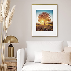 Americanflat Aluminum 16x20 Picture Frame with Shatter-Resistant Glass - Use as 11x14 Frame with Mat or 16x20 Frame Without Mat - Brooklyn Collection - Photo Frame for Wall Display - Gold