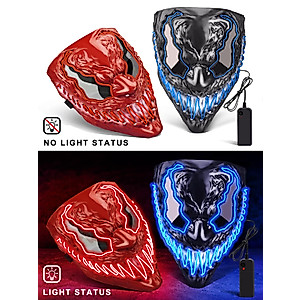 Venobat Mask Halloween LED Light Up Mask for Adults Kids: 2 Pack Dark and Evil Glowing Eyes Neon Mask with 3 Lighting Modes EL Wire - Ideal Gift for Men Women Costume Party - Blue Red