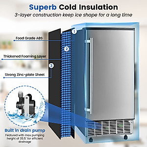 PETSITE Ice Maker Machine Commercial, 80LBS/24H Stainless Steel Ice Cube Maker with 24LBS Ice Storage, 24H Timer & 12-Level Ice Thickness, Freestanding & Under Counter Lab Ice Maker