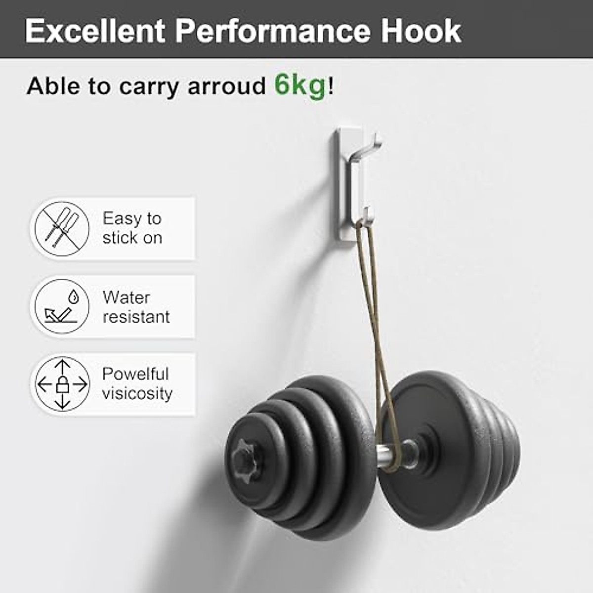 pickpiff Adhesive Coat Hooks, Extra Sticky Waterproof Metal Hook for Hanging Towels, Wreath, Purse, Hat, Cloth, Wall Mounted Hanger for Shower Bathroom Kitchen Door Heavy Duty, Silver, 4 Pack