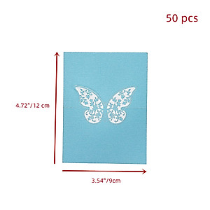 WDONAY 50 Pcs Wedding Place Cards Invitations with Crease Butterfly Flower Folding Table Name Seat Card with Crease for Tables Number, Name, Birthday Party, Banquets, Dinner (Blue) 2.36" x 3.54"