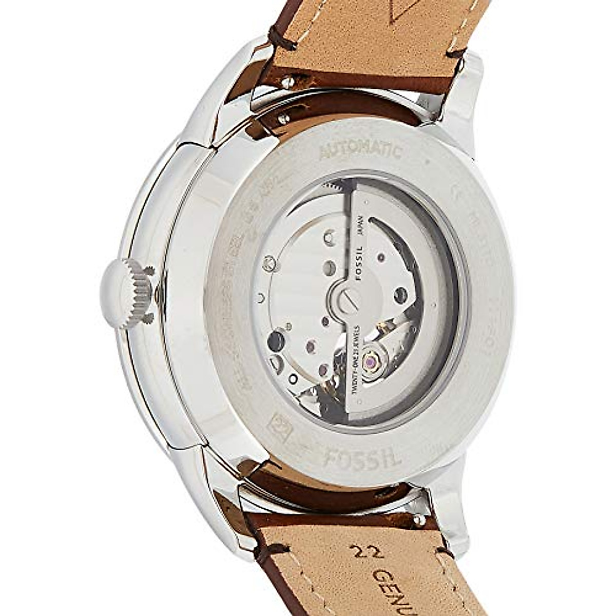 Fossil Men's Townsman Automatic Stainless Steel and Leather Two-Hand Skeleton Watch, Color: Silver, Brown (Model: ME3110)