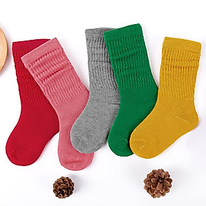 Auranso Girl Knee High Cotton Socks 9 Pairs Girls Long Crew Socks Color D 6-8 Years