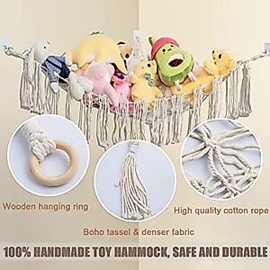 Wumimi Stuffed Animal Toy Hammock Macrame, Boho Toy Net Hammock for Stuffed Animals, Stuffed Animal Net Storage, Corner Hammock Organizer Display Holder Net for Nursery, Play Room, Kids Bedroom