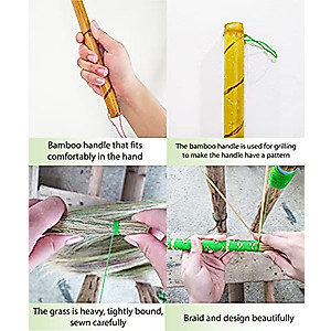 Hand Brush Broom L 22 Inch Natural Grass Broom with Mini Bamboo Handled Red/Blue Indoor Outdoor Smooth Hard Floor Sweeping Cleaning Handmade Home, Kitchen, Bedroom, Lobby Room,Whisk Broom (Classic)