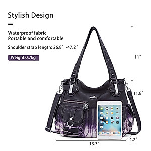 Angelkiss Women's Designer Handbag Large Double Zipper Multi Pocket Washed, Purple-z