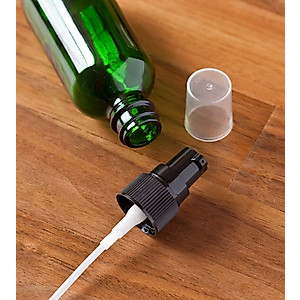 JUVITUS 2 oz / 60 ml Green Glass Boston Round Black Treatment Pump Bottle (12 Pack) + Funnel