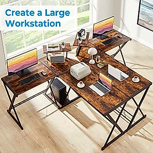 GreenForest L Shaped Computer Desk Reversible Corner Computer Desk 64 inch with Large Monitor Stand and CPU Stand, Rustic Brown