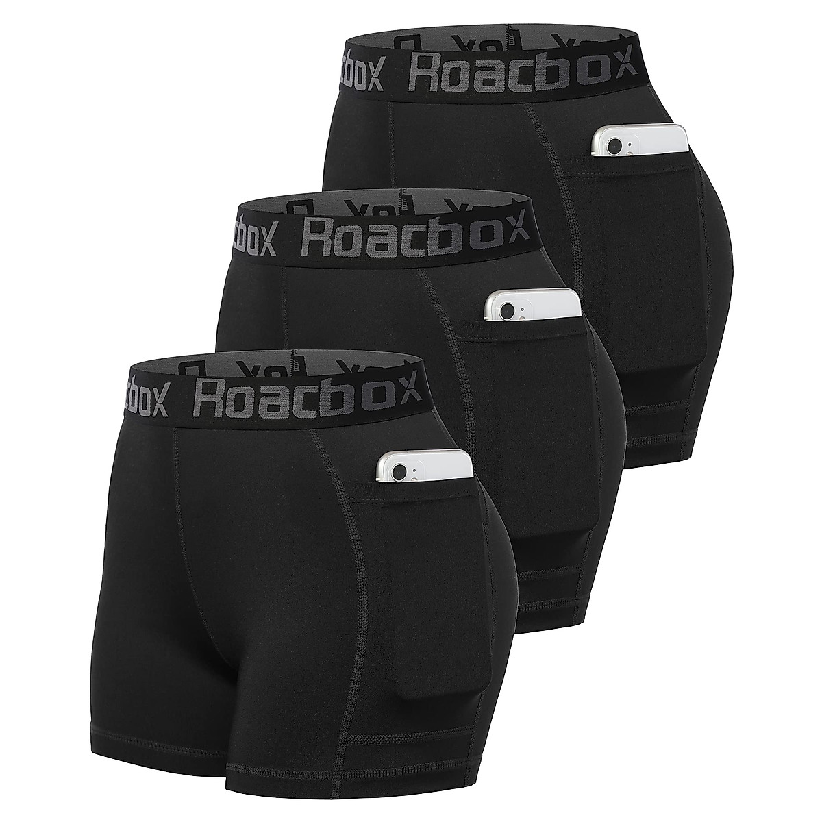 Roadbox Compression Volleyball Shorts for Women - 3 inch Spandex Shorts with Pockets for Running Workout Yoga