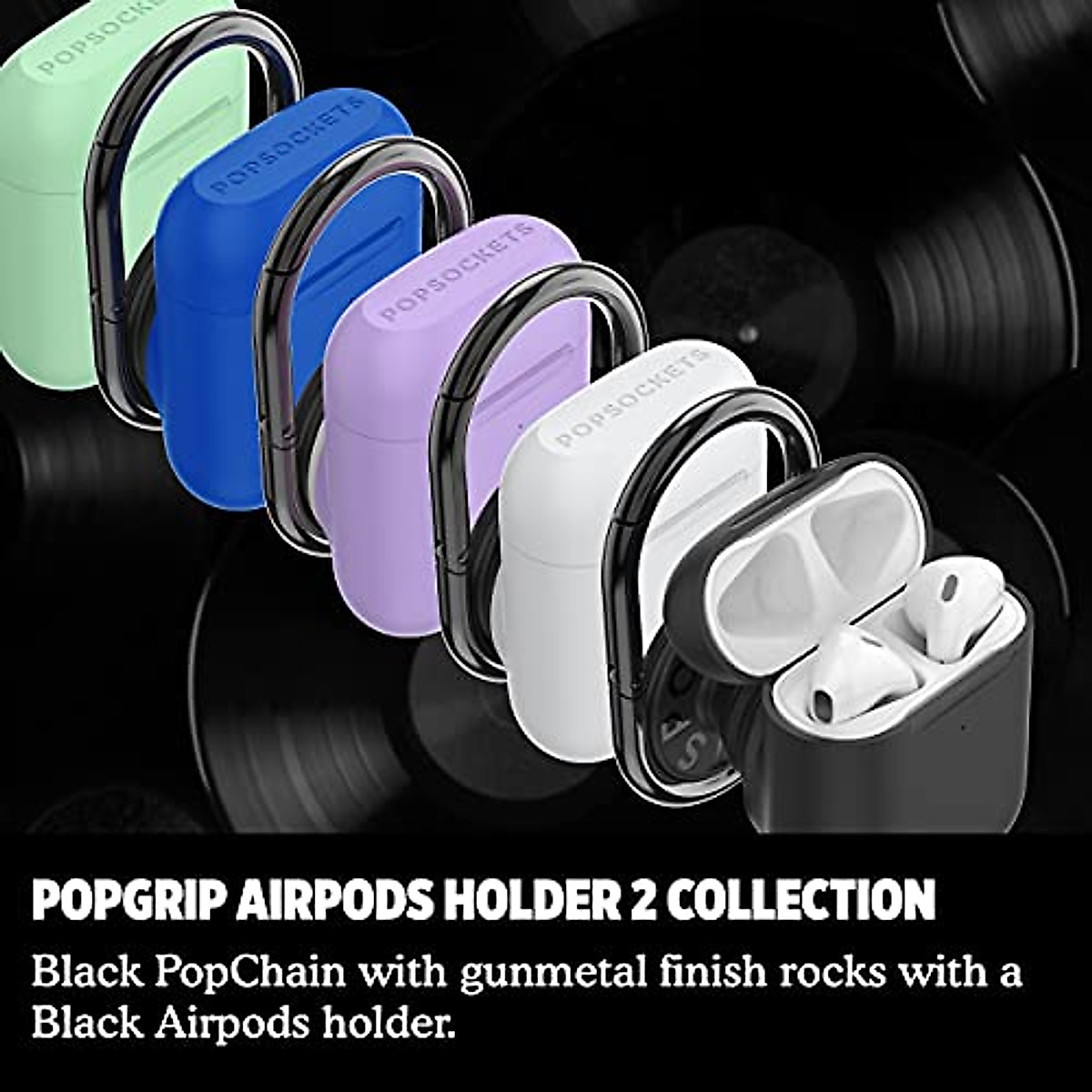 PopSockets PopGrip AirPods Holder + PopChain 2: Swappable Grip and AirPods Holder for Phones and Tablets - Black Gun Metal