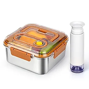 Vacuum Sealed Container，ｗith Vacuum Pump，Stainless Steel Vacuum Food Storage Container，for　Food Storage，Kitchen Storage ，Keep Food Fresh 5 Times Longe