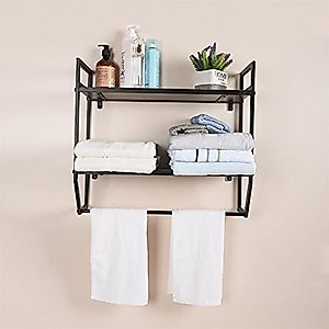 DSONGYEED Bathroom Shelf with Towel Bar Wall Mounted Towel Rack Rusticbathroom Towel Rack, 2 Tier Shelf Storage Organizer for Living Room, Kitchen, Bedroom