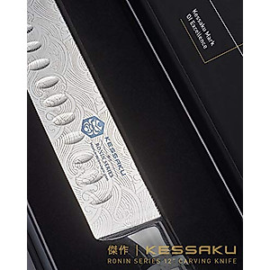 KESSAKU 12-Inch Slicing Carving Knife - Ronin Series - Granton Edge - Forged High Carbon 7Cr17MoV Stainless Steel - Pakkawood Handle with Blade Guard