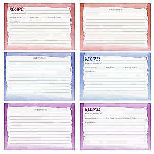 Juvale 60-Pack 4x6 Recipe Cards Double Sided, Colored Recipe Index Cards for Cooking and Kitchen Organization, Restaurants, Cafes, Diners, Watercolor Design, Bulk Pack