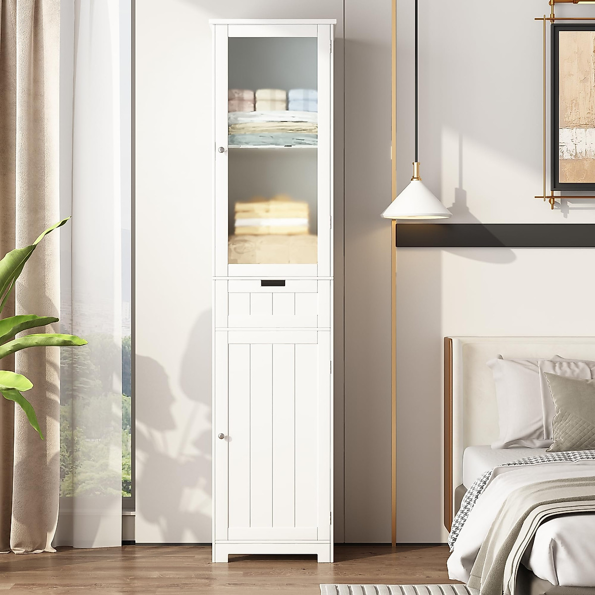 Hlivelood 67Inch Bathroom Cabinet, Tall Bathroom Storage Cabinet with Drawer and Adjustable Shelf, Floor Freestanding Cabinet for Bathroom, Kitchen, Living Room, White