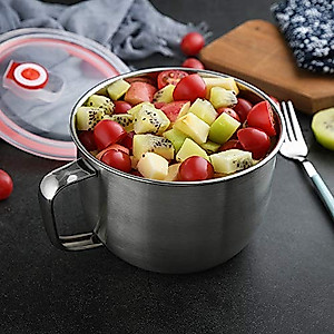 Mirenlife 18/8 Stainless Steel Leak Proof Food Storage Container with Handle and Lid, Snack Bowl, Stainless Steel Bento Lunch Box, Soup Bowl, Noodle Pot, Ramen Cooker, Induction Cooker Directly