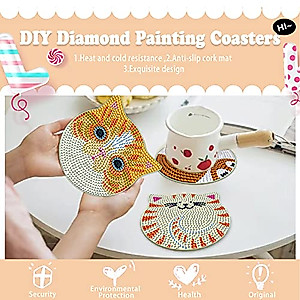 MVVMTOP 6 Pcs Diamond Painting Coasters with Dimensional Holder, DIY Non-Slip Cat Coaster Diamond Art Kits for Beginners, Kids and Adults Craft Supplies