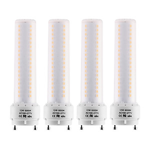 Lidesheng GU24 LED Light Bulb 6000K Cool White High Brightness 1600lm for Bathroom Ceiling Fan 18W 23W T2 Spiral CFL Lamp Replacement, 100-277V 12W 4pcs(Not dimmable, Cool White)
