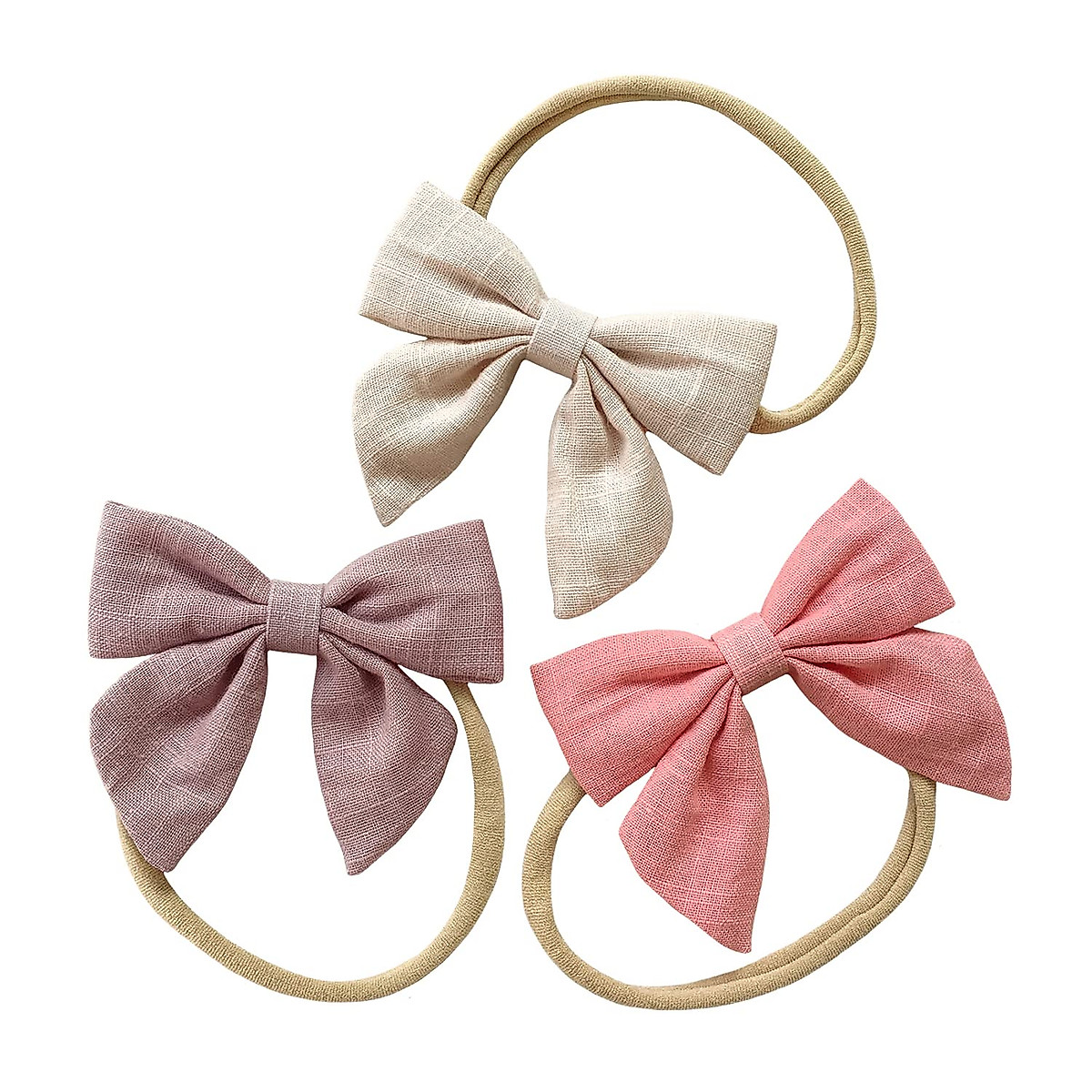 Cherssy Baby Bows and Headbands, 3pcs Super Stretchy Nylon Hairbands for Newborn Infant Toddler Baby Girls