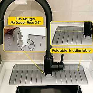 Kitchen Sink Splash Guard, Silicone Faucet Handle Drip Catcher Mat, Faucet Guard Mat Drain Drying Pad, Water Splash Guard for Kitchen & Bathroom Countertop Protect, Kitchen Sink Accessories (Grey)
