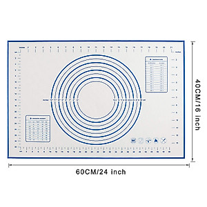 EasyOh Silicone Pastry Mat 100% Non-Slip with Measurement Counter Mat, Dough Rolling Mat, Pie Crust Mat 16 x 24 Inches Blue