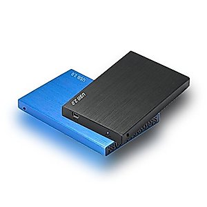 BIPRA (2 Pack) 2.5 Inch USB 2.0 Hard Drive Disk External Enclosure Case for 9.5mm & 7mm 2.5" SATA HDD and SSD (Black and Blue)