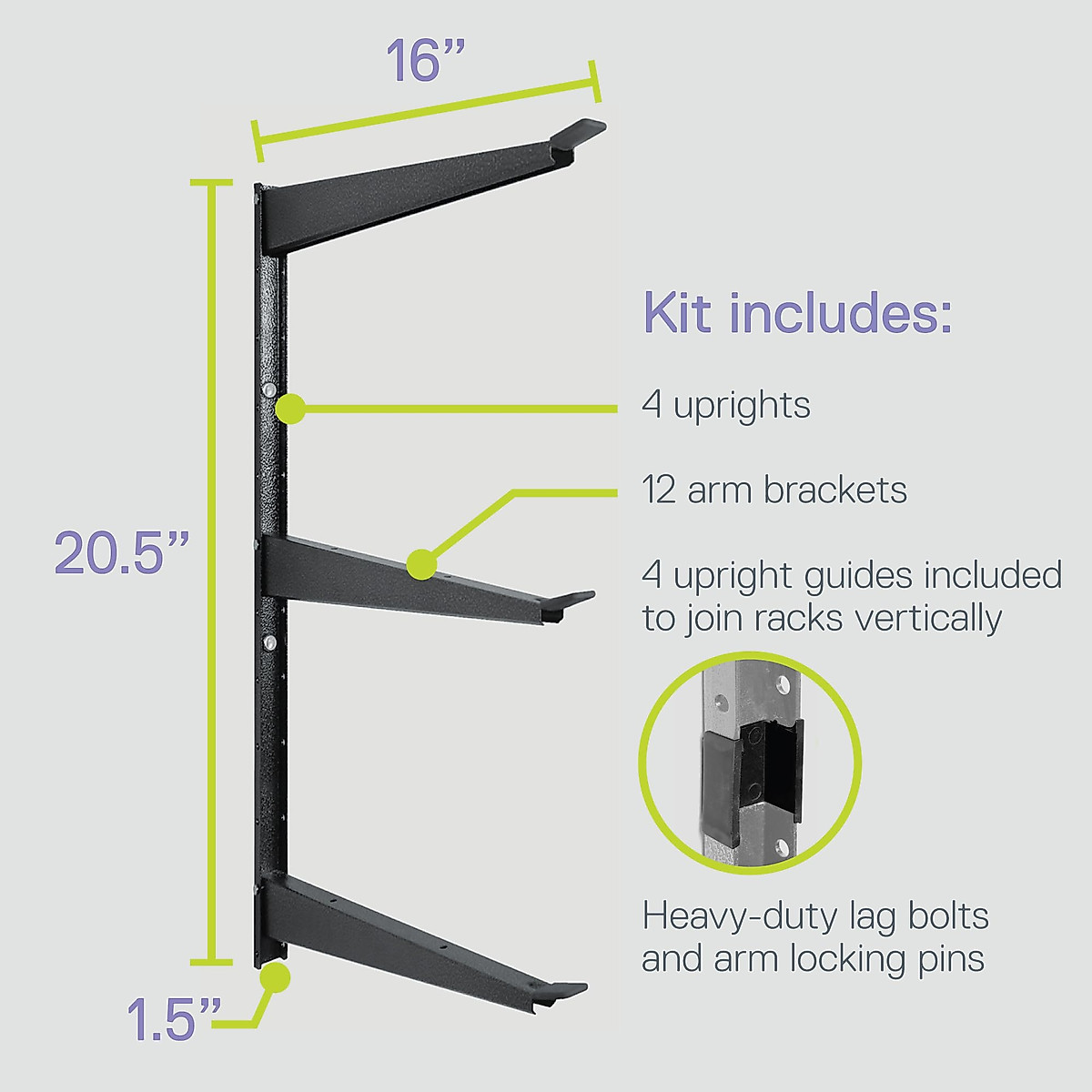 Heavy Duty Wood and Lumber Storage Rack (2-Pack), Holds Up To 960 lbs - Easy to Install Mounted Rack - Steel Construction Storage Solution For Garage, Basement & Pantry by Delta Cycle