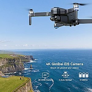 Ruko F11GIM2 Drone with Camera for Adults 4K, 3-Axis Gimbal+EIS, 9800ft Long Range, 84 Min Flight Time, 3 Batteries, GPS Auto Return Home, Follow Me, Waypoint, Point of Interest