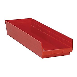 Quantum Storage Systems Quantum Storage QSB114RD 6-Pack 4" Hanging Plastic Shelf Bin Storage Containers, 23-5/8" x 8-3/8" x 4", Red