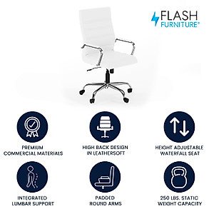 Flash Furniture Whitney High Back Desk Chair - White LeatherSoft Executive Swivel Office Chair with Chrome Frame - Swivel Arm Chair