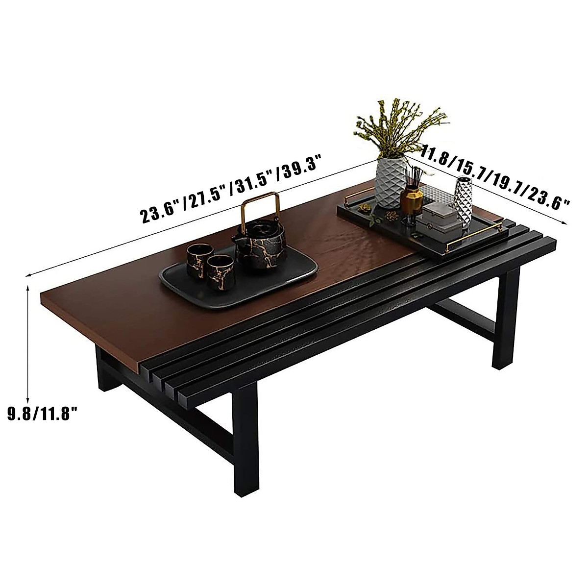 Japanese Floor Table,Wood Coffee Table Tea Table Low Table for Sitting On The Floor,Rustic Kotatsu Table Dining Table Tatami Table Floor Table(23.6x11.8x9.8inche, Brown)