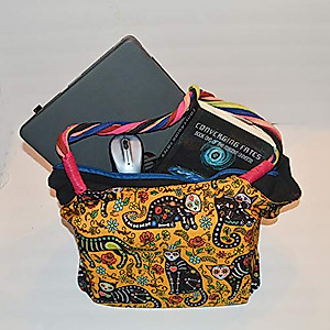 Cat-On-The-Bag Dia De Los Muertos Con Gatos Large Gothic Day of the Dead Cat Themed Over The Shoulder Canvas Purse for Women for Everyday Use, Shopping and More